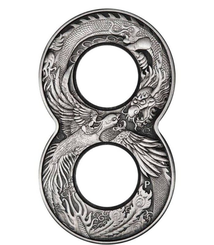 FIGURE EIGHT DRAGON AND PHOENIX 2 Oz Silver Coin 2$ Australia 2020 ...